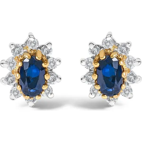 HAUS OF BRILLIANCE 14k Gold Diamond And Sapphire Stud Earrings - Yellow
