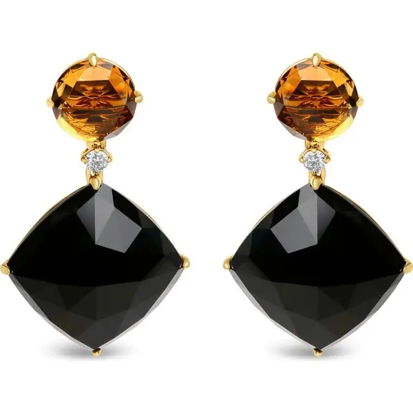 HAUS OF BRILLIANCE 18k Gold Diamond, Citrine & Onyx Dangle Earrings - Yellow