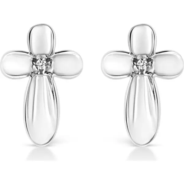 HAUS OF BRILLIANCE Silver Prong Diamond Accent Floral Cross Stud Earrings - White