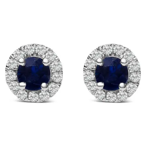 HAUS OF BRILLIANCE 10k Gold Sapphire And Diamond Halo Stud Earrings - White