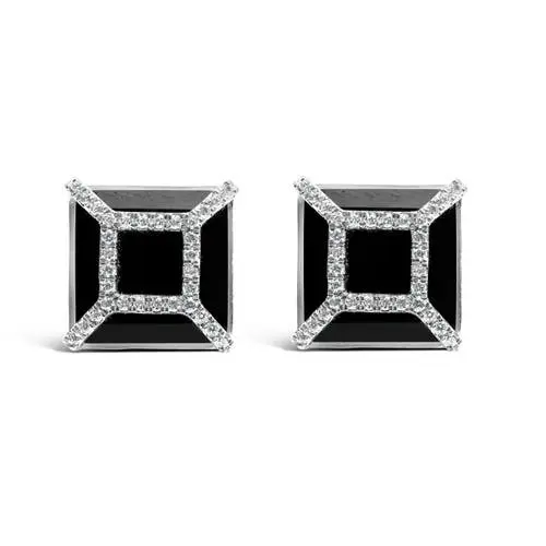 HAUS OF BRILLIANCE 14k Gold Diamond And Onyx Stud Earrings - White
