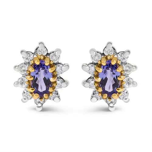 HAUS OF BRILLIANCE 14k Gold Diamond And Tanzanite Stud Earrings - Yellow