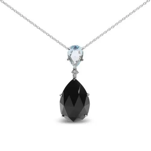HAUS OF BRILLIANCE 18k Gold Onyx, Topaz, And Diamond Pendant Necklace - White