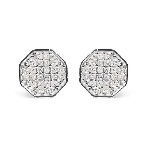HAUS OF BRILLIANCE 10k Gold 7/8 Cttw Princess Diamond Octagon Stud Earrings - White