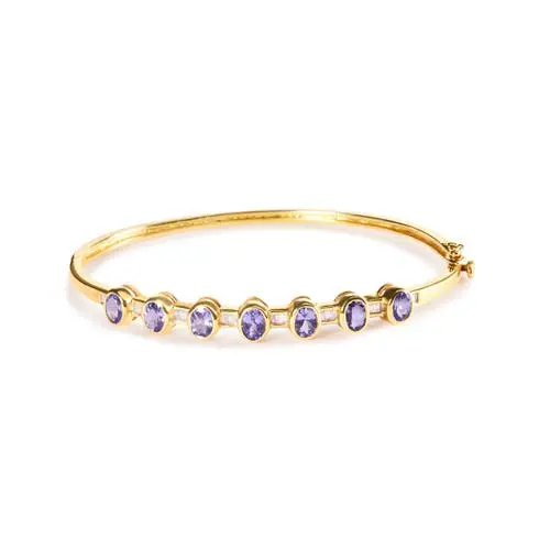 HAUS OF BRILLIANCE 14k Gold Tanzanite And Diamond Bangle Bracelet - Yellow