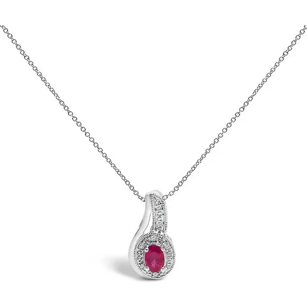 HAUS OF BRILLIANCE Silver Ruby And Diamond Accent Pendant Necklace - White