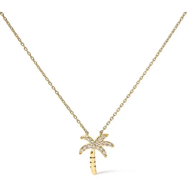HAUS OF BRILLIANCE 10k Gold Diamond Palm Tree 18 Inch Pendant Necklace - Yellow