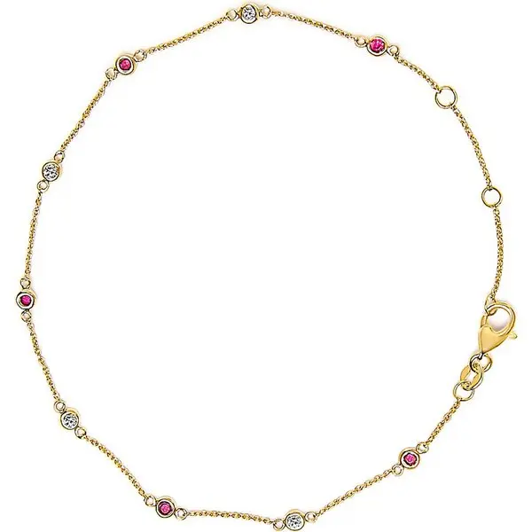 HAUS OF BRILLIANCE 14k Gold Ruby And Diamond Bezel Station Chain Bracelet - Yellow