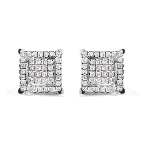 HAUS OF BRILLIANCE 10k Gold 1 1/4 Cttw Princess Cut Diamond Stud Earrings - White