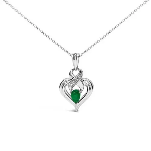 HAUS OF BRILLIANCE Silver Emerald And Diamond Accent Heart Pendant Necklace - White