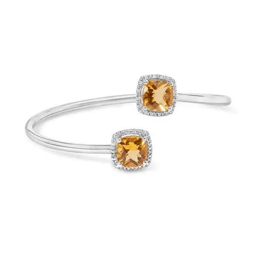HAUS OF BRILLIANCE Silver Citrine And Diamond Bangle Bracelet - White