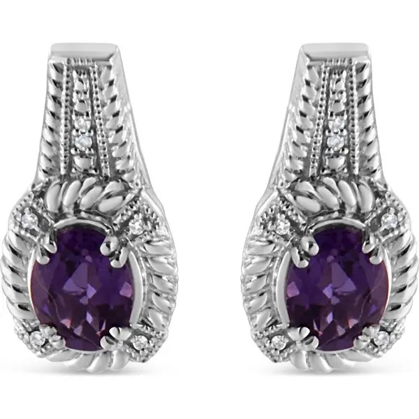 HAUS OF BRILLIANCE Silver Amethyst And Diamond Dangle Earrings - White