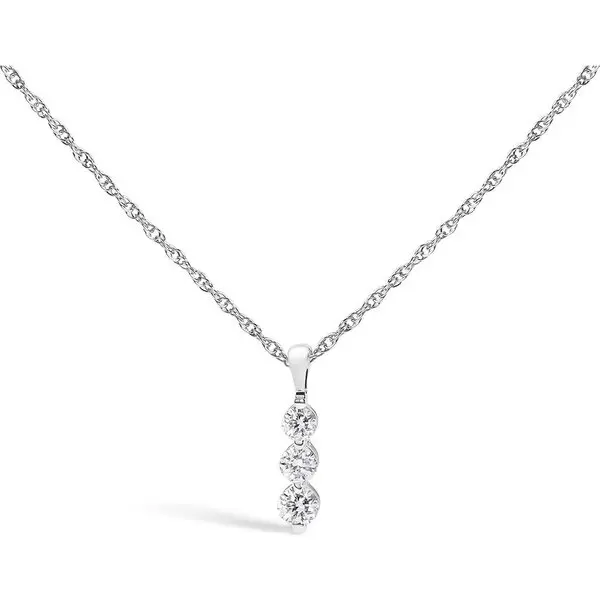 HAUS OF BRILLIANCE Silver 1/7 Cttw Lab Grown Diamond Three Stone Pendant Necklace - White