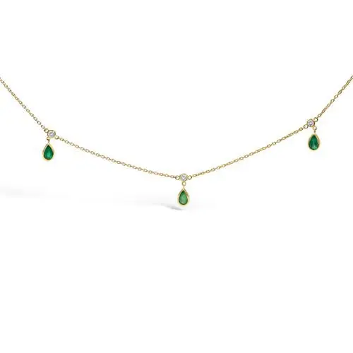 HAUS OF BRILLIANCE 10k Gold Emerald And Diamond Station Necklace - Yellow