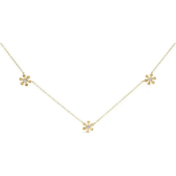 HAUS OF BRILLIANCE 10k Gold 1/8 Cttw Diamond Floral Station Chain Necklace - Yellow