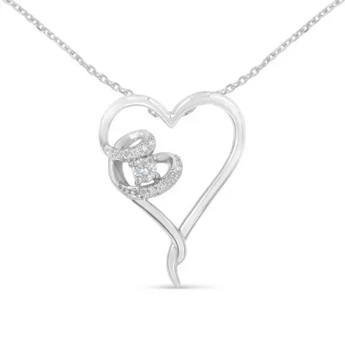 HAUS OF BRILLIANCE 925 Sterling Silver 1/10 Cttw Diamond Heart Pendant Necklace - White