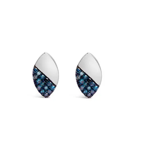 HAUS OF BRILLIANCE Silver 0.15 Carat Blue Diamond Pear Shape Stud Earrings - White