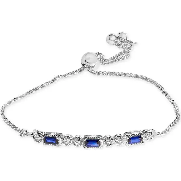 HAUS OF BRILLIANCE 925 Sterling Silver Sapphire Bolo Bracelet - White