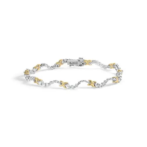 HAUS OF BRILLIANCE 10k Two-tone Diamond "x" And Wave Link Bracelet - Yellow
