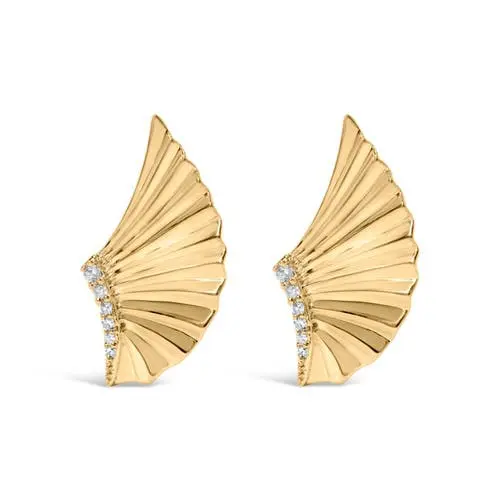 HAUS OF BRILLIANCE 14k Gold Plated Silver Diamond Fan Wing Stud Earrings - Yellow