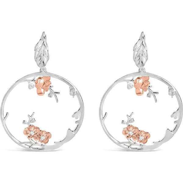 HAUS OF BRILLIANCE Floral Hoop Earrings With 1/10 Ct Diamond - White
