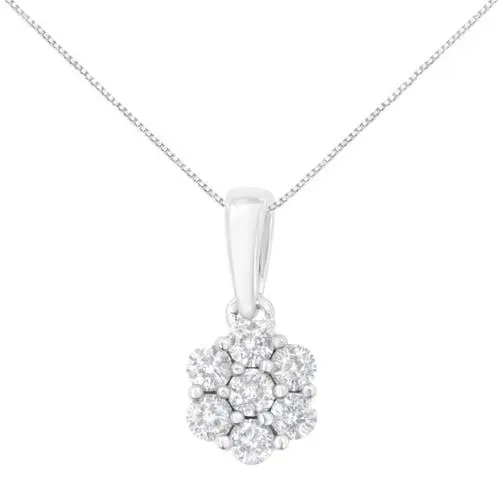 HAUS OF BRILLIANCE 14k Gold 1/2 Cttw Diamond Floral Cluster Pendant Necklace - White