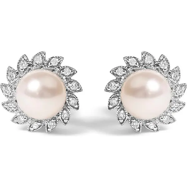HAUS OF BRILLIANCE 10k Gold South Sea Pearl And Diamond Stud Earrings - White