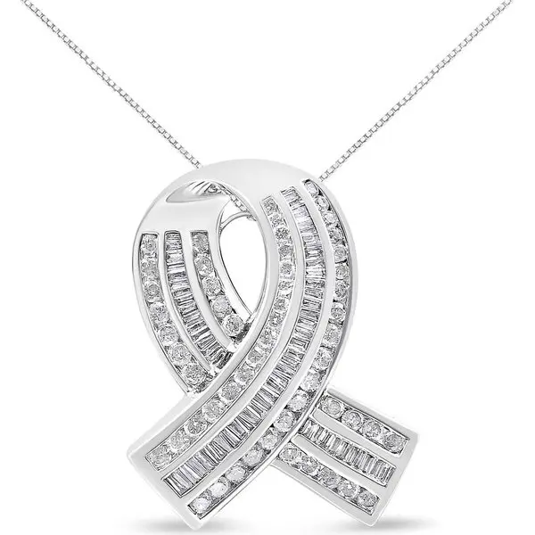 HAUS OF BRILLIANCE 14k Gold 2 5/8 Cttw Diamond Awareness Ribbon Pendant - White