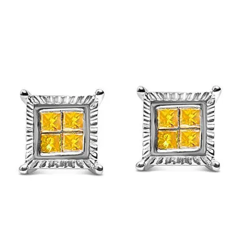 HAUS OF BRILLIANCE 925 Sterling Silver 1/2 Cttw Princess Diamond Stud Earrings - White