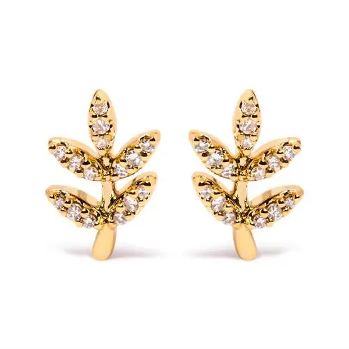 HAUS OF BRILLIANCE 10k Gold Diamond Leaf Stud Earrings - Yellow
