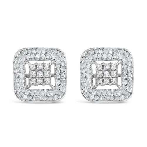 HAUS OF BRILLIANCE 10k Gold 1.00 Cttw Diamond Composite And Halo Stud Earrings - White