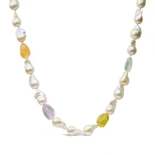HAUS OF BRILLIANCE 14k Gold Baroque Pearl Strand Necklace - Yellow