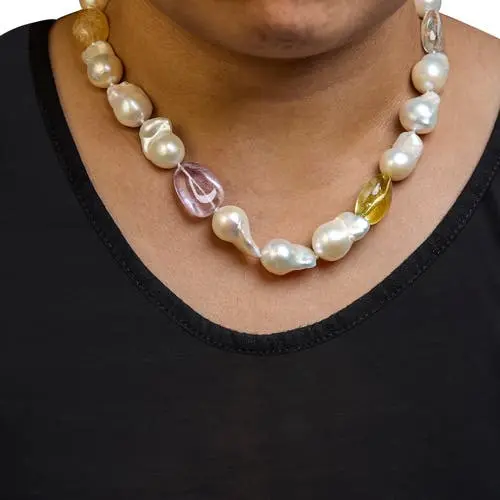 HAUS OF BRILLIANCE 14k Gold Baroque Pearl Strand Necklace