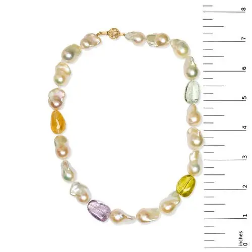 HAUS OF BRILLIANCE 14k Gold Baroque Pearl Strand Necklace