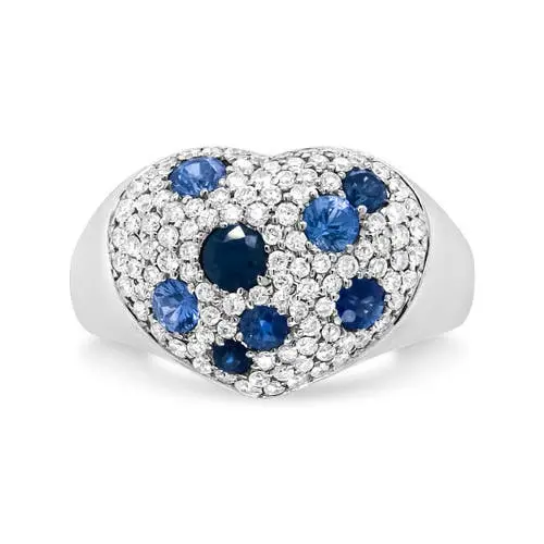 HAUS OF BRILLIANCE 18k Gold Diamond And Sapphire Heart Ring - White