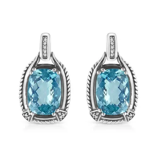 HAUS OF BRILLIANCE Silver Blue Topaz And Diamond Dangle Earrings - White