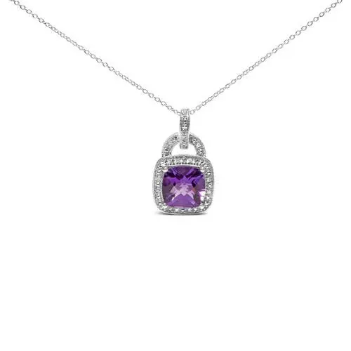 HAUS OF BRILLIANCE Silver Amethyst And Diamond Pendant Necklace - White