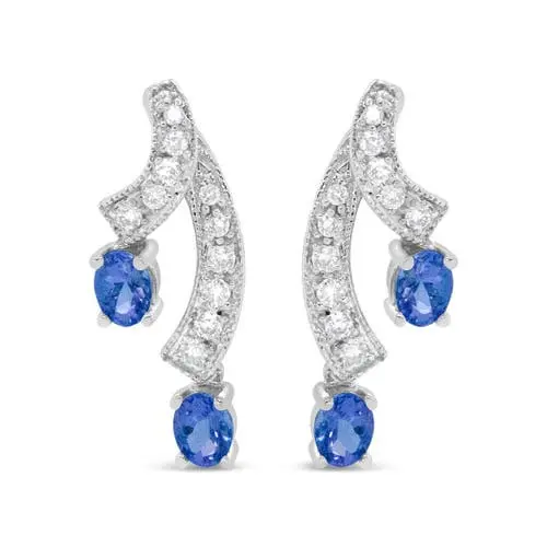 HAUS OF BRILLIANCE 14k Gold Diamond And Tanzanite Drop Earrings - White