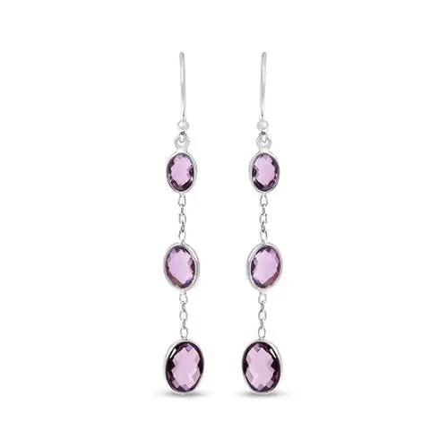 HAUS OF BRILLIANCE 2-inch Amethyst Drop Earrings - White