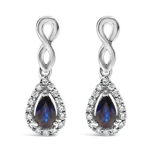 HAUS OF BRILLIANCE 10k Gold Sapphire And Diamond Infinity Drop Earrings - White