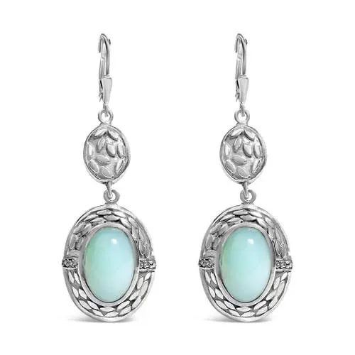 HAUS OF BRILLIANCE Silver Chalcedony Diamond Accent Drop Earrings - White