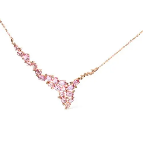 HAUS OF BRILLIANCE 18k Rose Gold Diamond And Sapphire Station Necklace - Pink
