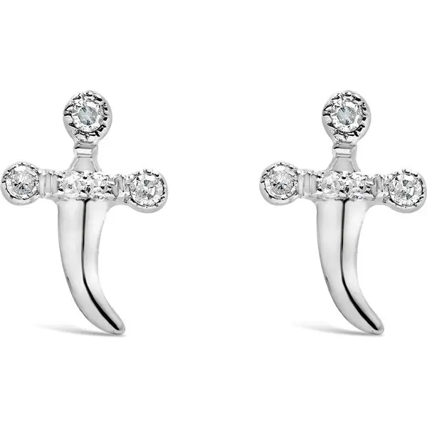 HAUS OF BRILLIANCE 925 Sterling Silver Knife Stud Earrings With Diamond Accents - White