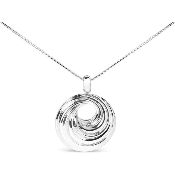 HAUS OF BRILLIANCE 925 Sterling Silver Wave Medallion Pendant Necklace - White