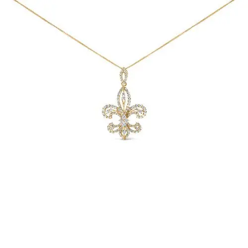 HAUS OF BRILLIANCE 14k Gold 1.00 Cttw Round Diamond Fleur De Lis Pendant Necklace - Yellow