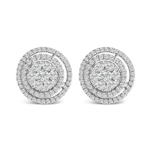 HAUS OF BRILLIANCE 14k Gold 1 3/8 Cttw Diamond Cluster And Double Halo Stud Earrings - White