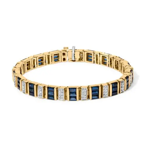 HAUS OF BRILLIANCE 14k Gold Diamond And Sapphire Link Bracelet - Yellow