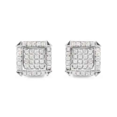 HAUS OF BRILLIANCE 10k Gold 1 1/10 Cttw Princess Diamond Stud Earrings - White
