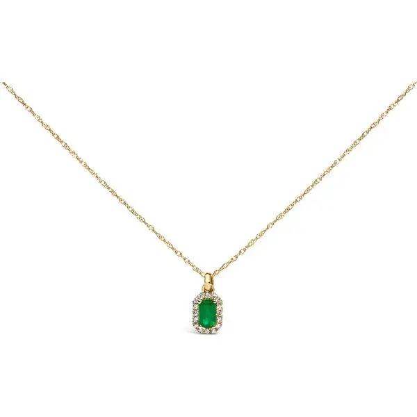 HAUS OF BRILLIANCE Gold Emerald And Diamond Octagonal Pendant Necklace - Yellow