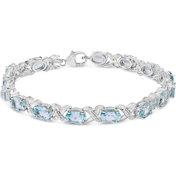 HAUS OF BRILLIANCE 16.0 Cttw Oval Blue Topaz And Diamond Accent Tennis X Link Bracelet - White